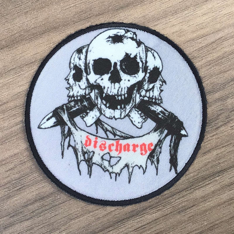 Discharge - Three Skulls (Circle) (White) (Printed Patch) | Todestrieb